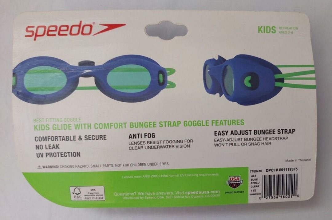 Speedo Goggles Kids Glide with Comfort Bungee Strap Assorted Age 3-6 ...