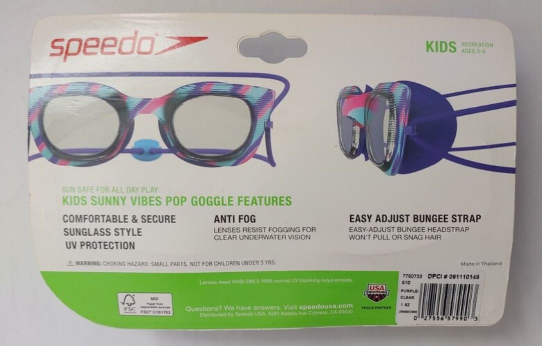 Speedo Goggles Kids Sunny Vibes Pop Lime Punch or Purple Clear Age 3-6 ...