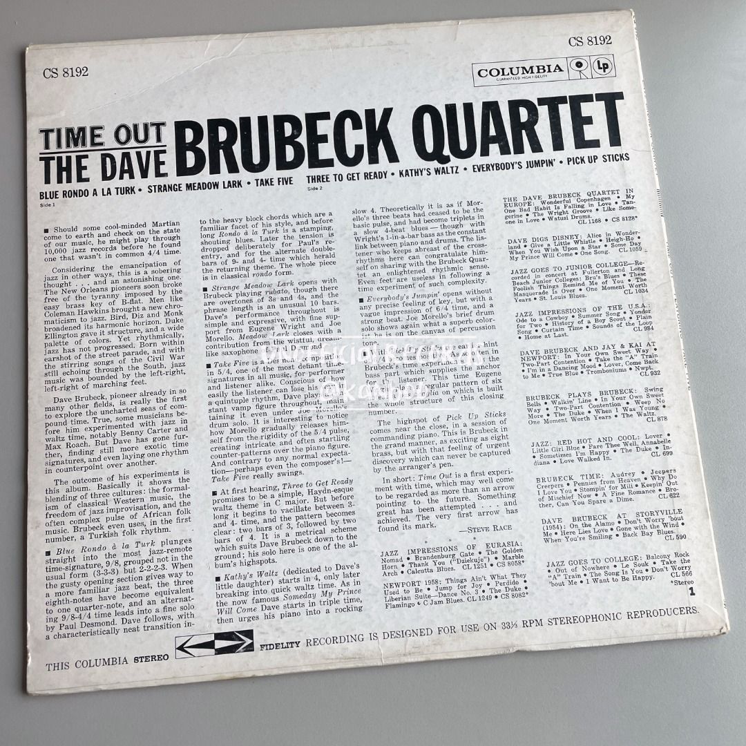 《Tme Out》The Dave Brubeck Quartet CS 8192【再版】【CBS】 1961 - US - 黑膠唱片【市場 ...
