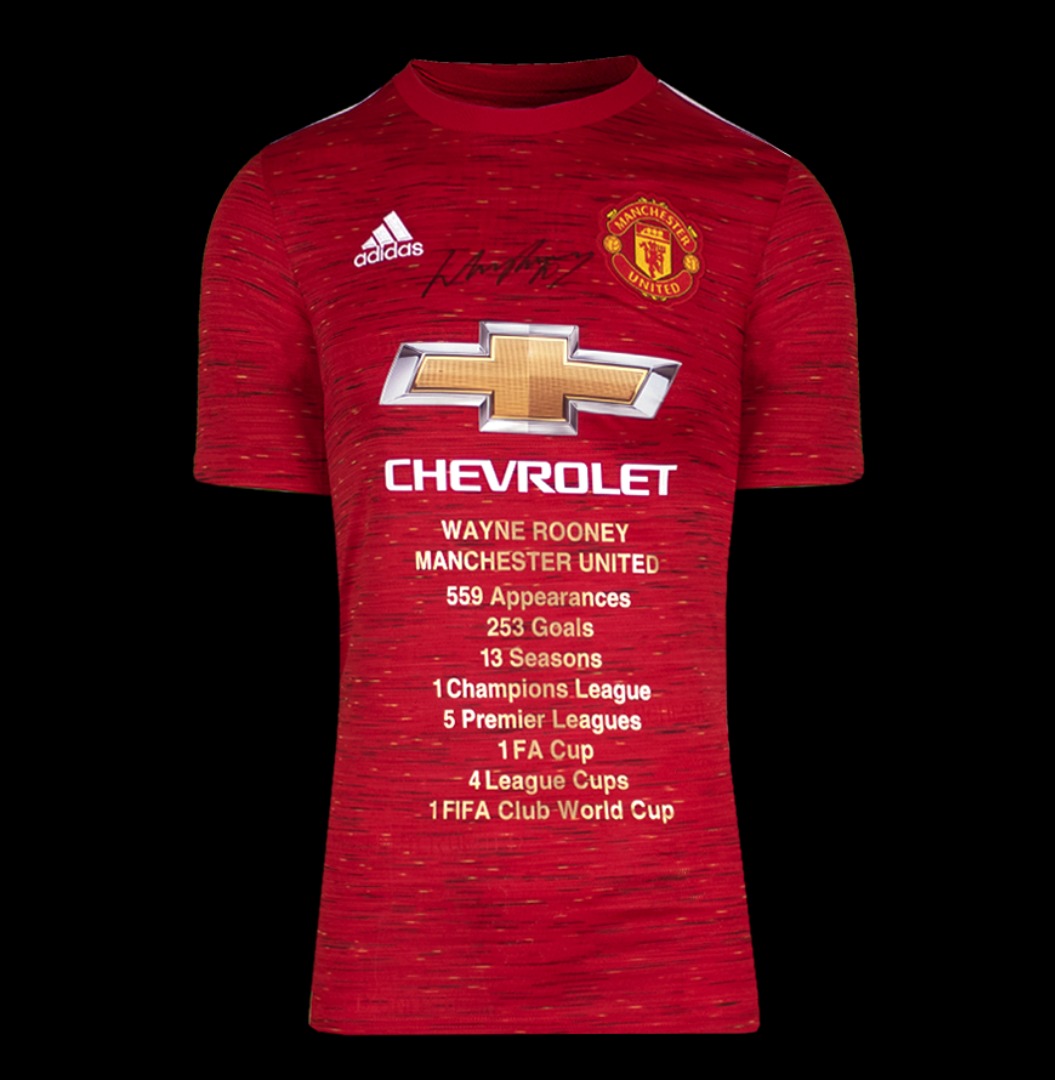Wayne Rooney Front Signed Manchester United 2020-21 Home Shirt: Career ...