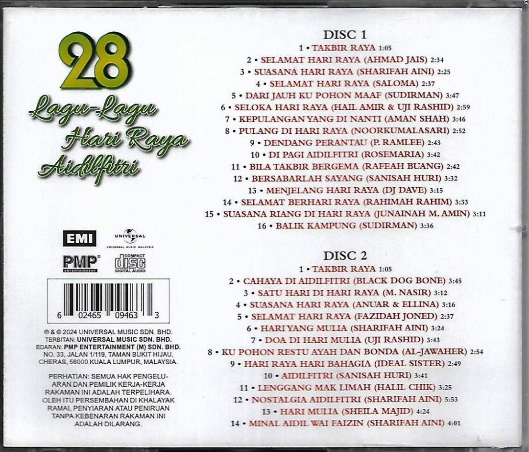 28 Lagu-Lagu Hari Raya Aidilfitri 2CD Ahmad Jais Sharifah Aini Saloma ...