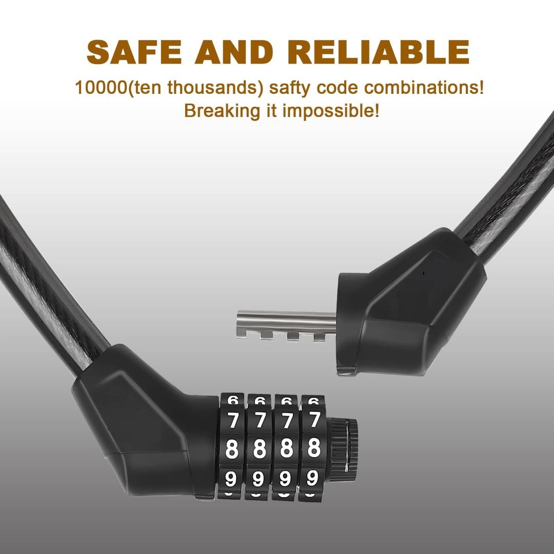小型密碼鎖 4 位鋼纜鎖自行車鎖 fgackp Small Combination Lock 4 Digit Cable Lock Bike ...