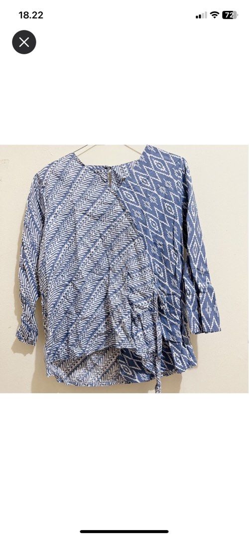 Batik Biru Blue, Fesyen Wanita, Pakaian Wanita, Atasan di Carousell