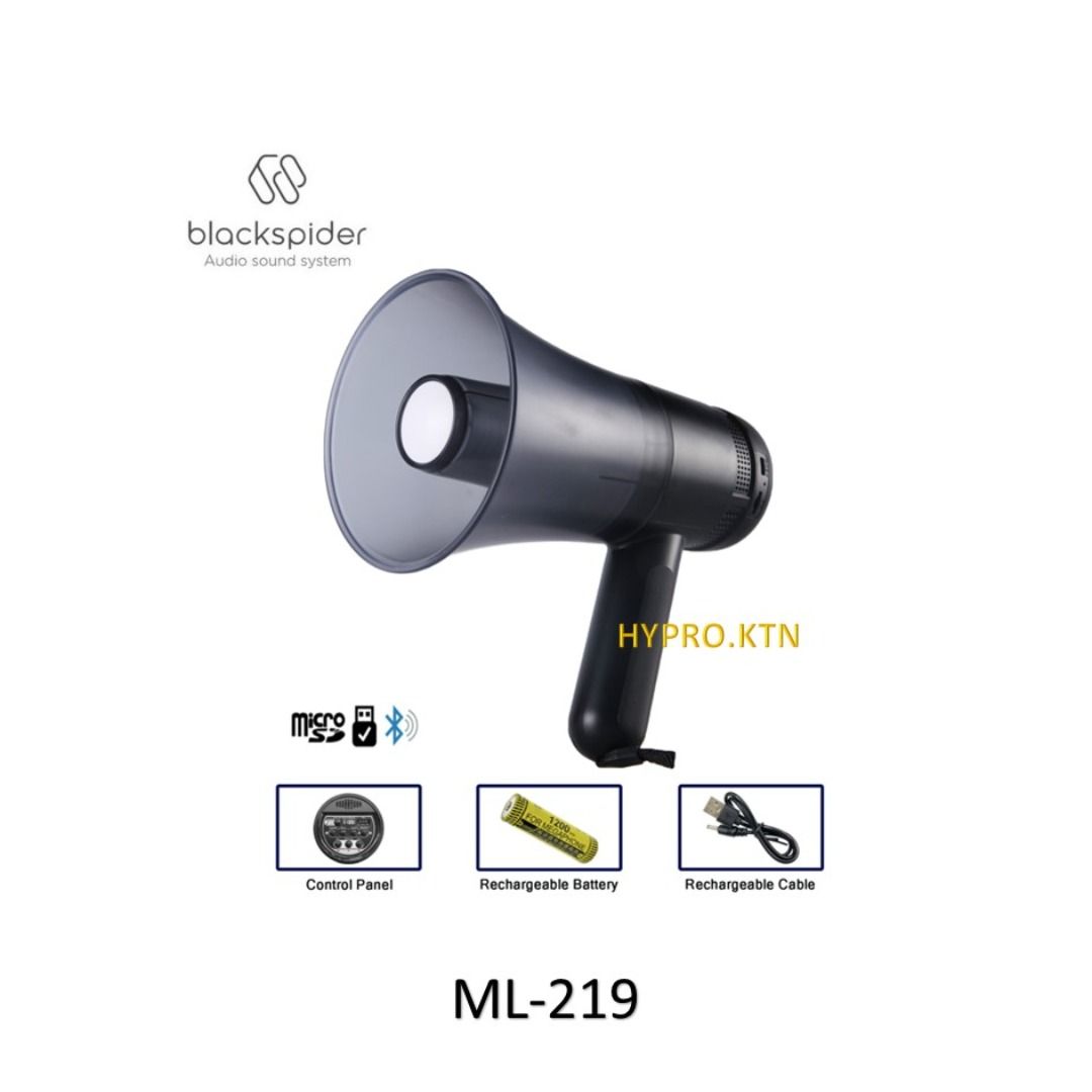 Black Spider ML-219 Megaphone Loud Hailer with Siren, USB, AUX, Bluetooth & Rechargeable Battery ...