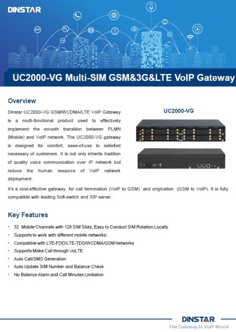 DINSTAR UC2000-VG-32T Multi-SIM VoIP Gateway (32 Channels w/ 128 SIM ...