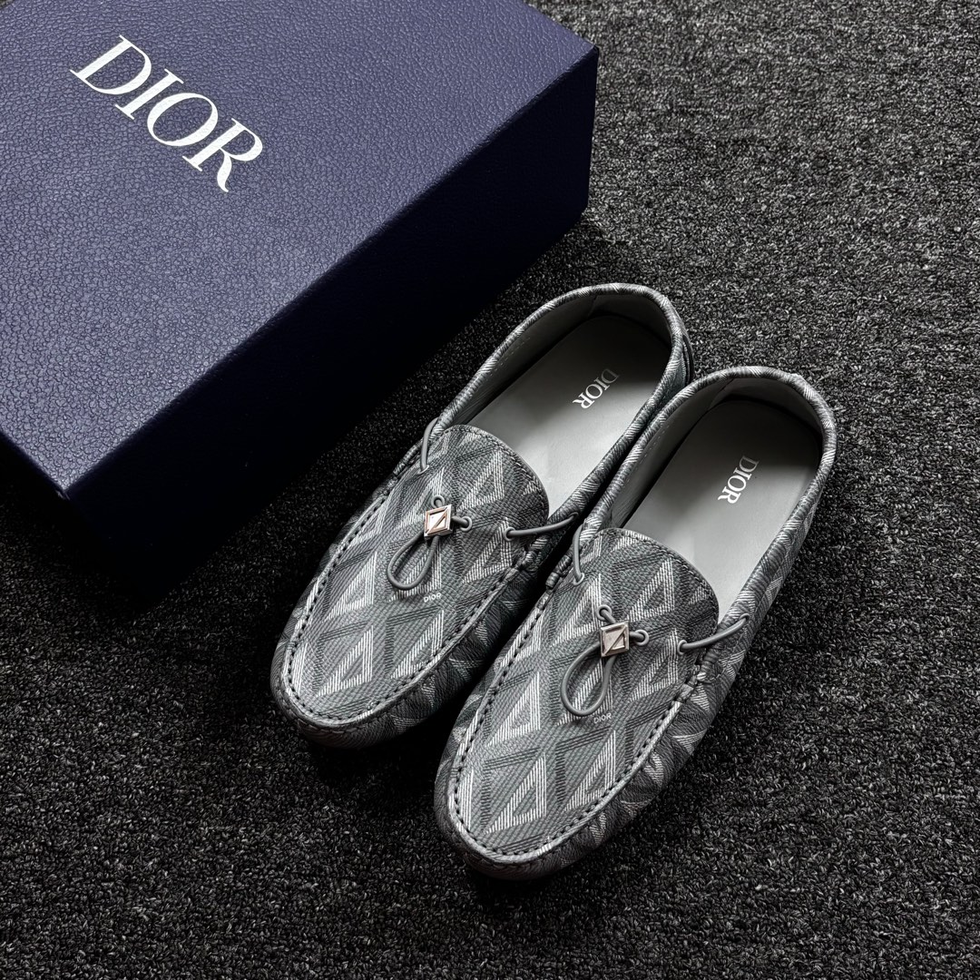 DIOR MOCCASIN GREY CD DIAMOND LEATHER LOAFERS, Men's Fashion, Footwear ...
