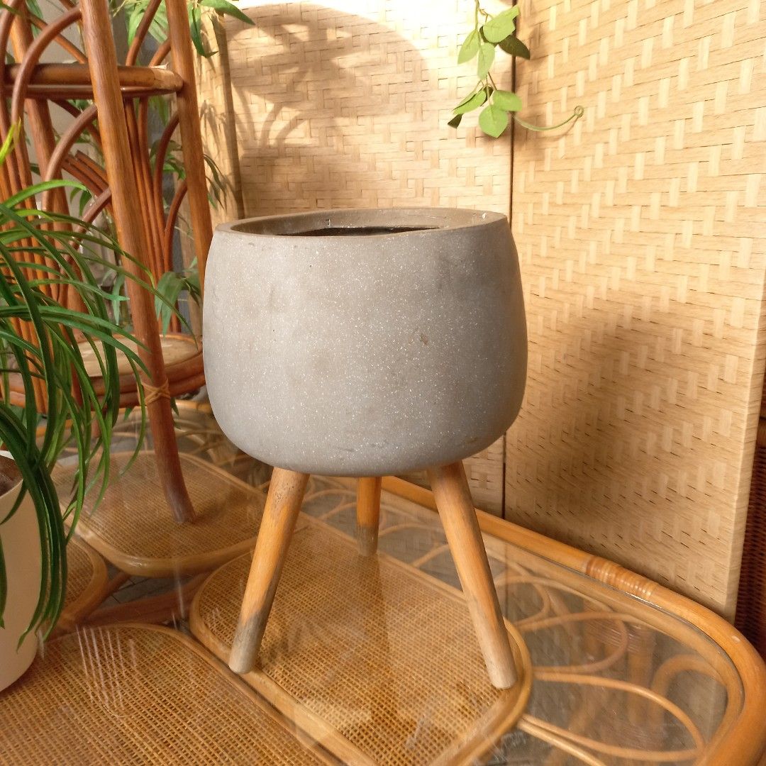 Elevated cement wood plant pot riser holder stand, Furniture & Home ...