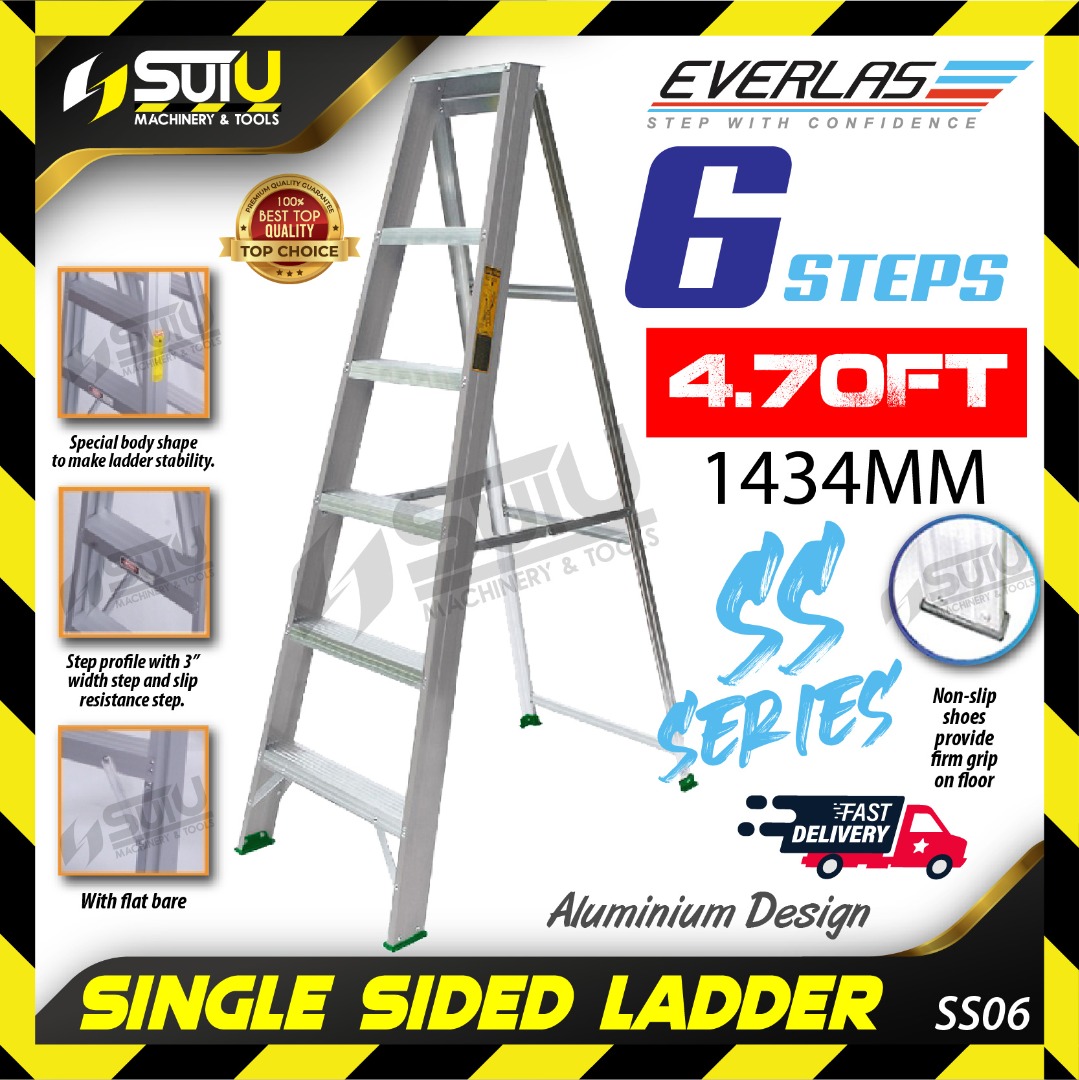 EVERLAS SS06 Single Sided Aluminum Ladder ( 6 Steps ), Furniture & Home ...
