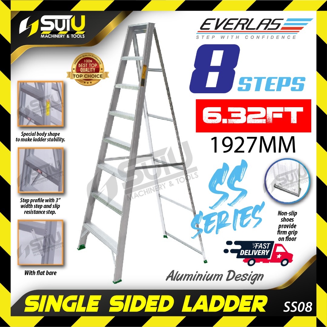 EVERLAS SS08 Single Sided Aluminum Ladder ( 8 Steps ), Furniture & Home ...