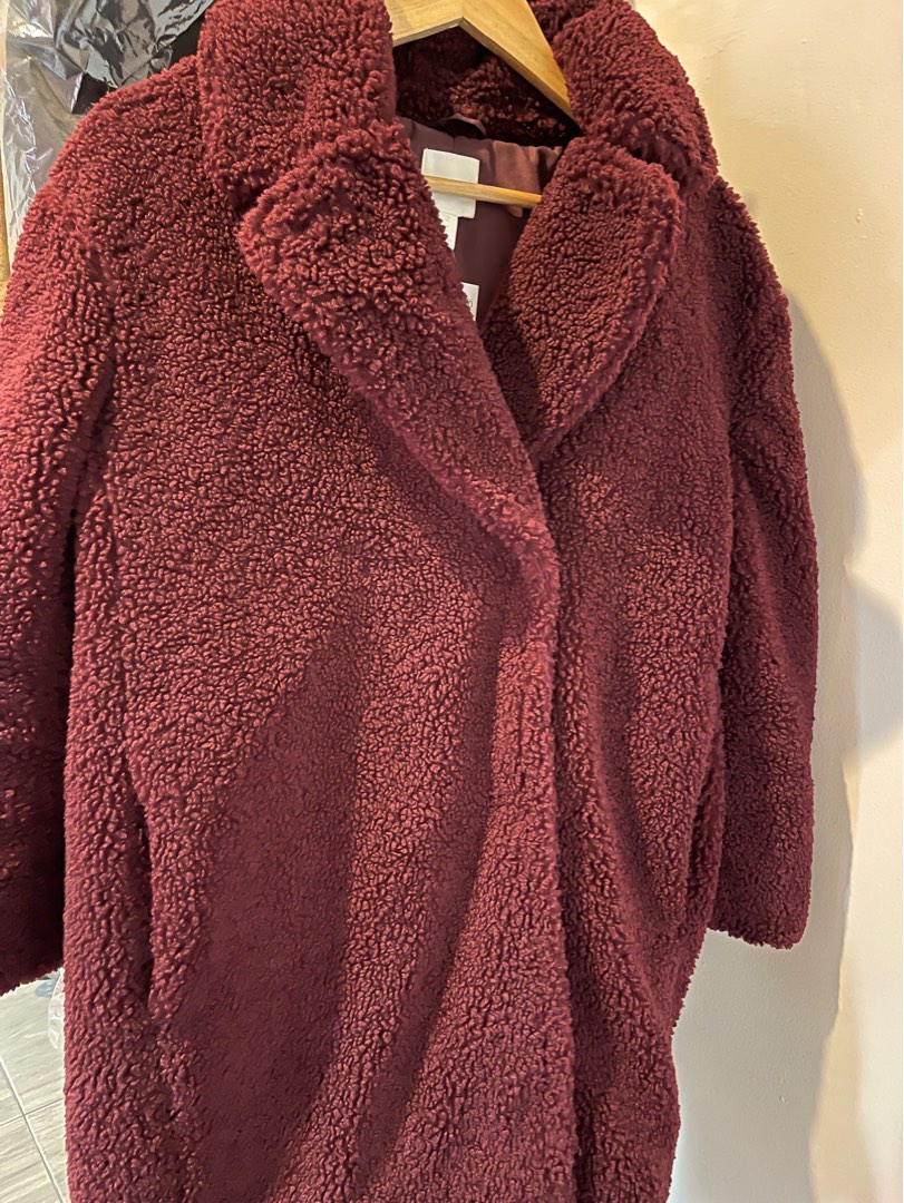Hnm Teddy Bear Coat Maroon, Fesyen Wanita, Pakaian Wanita, Baju Luaran ...