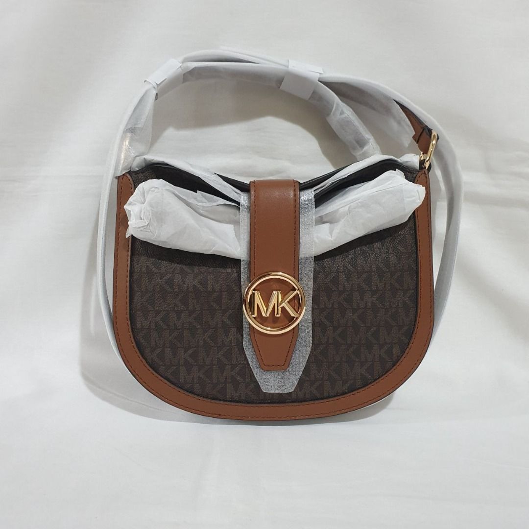 Michael Kors Gabby Small Signature Logo Hobo Crossbody Bag - Brown, Women's Fashion, Bags ...