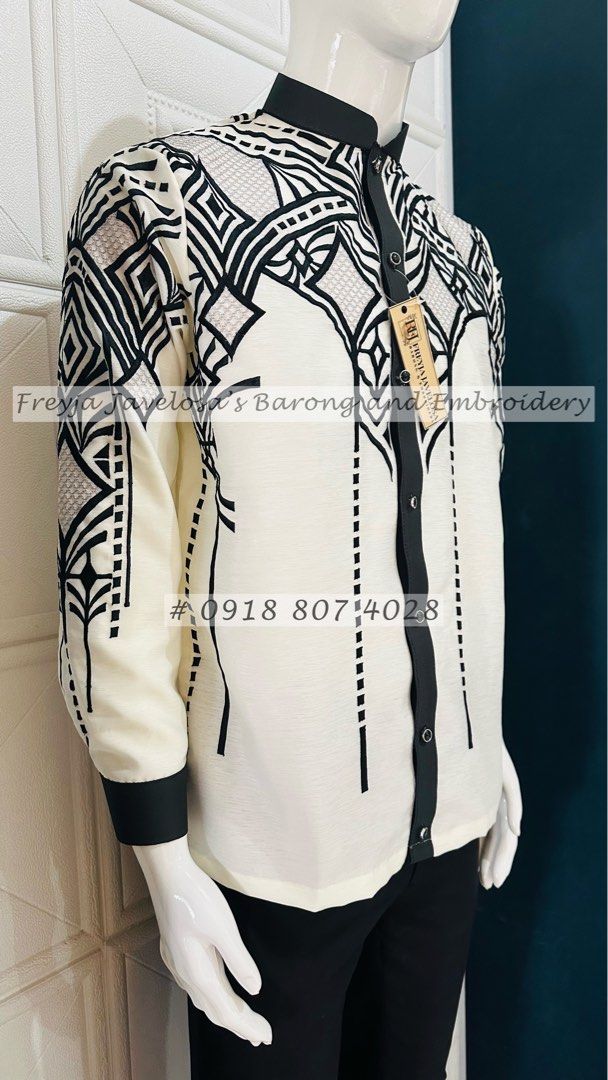 Modern Barong Tagalog with Large Front Back & Sleeve Embroidery design ...