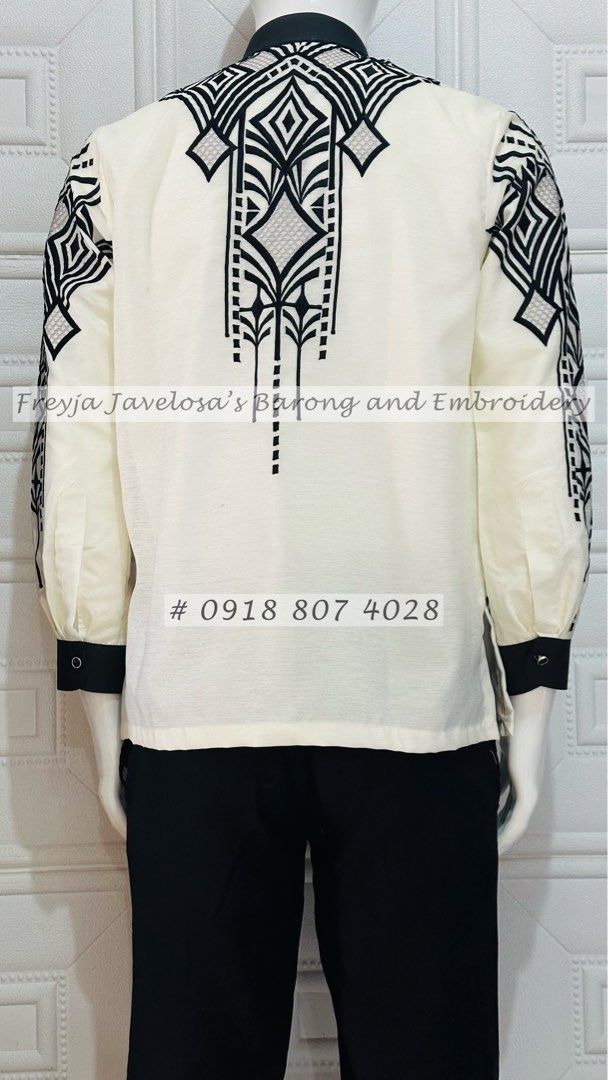 Modern Barong Tagalog with Large Front Back & Sleeve Embroidery design ...
