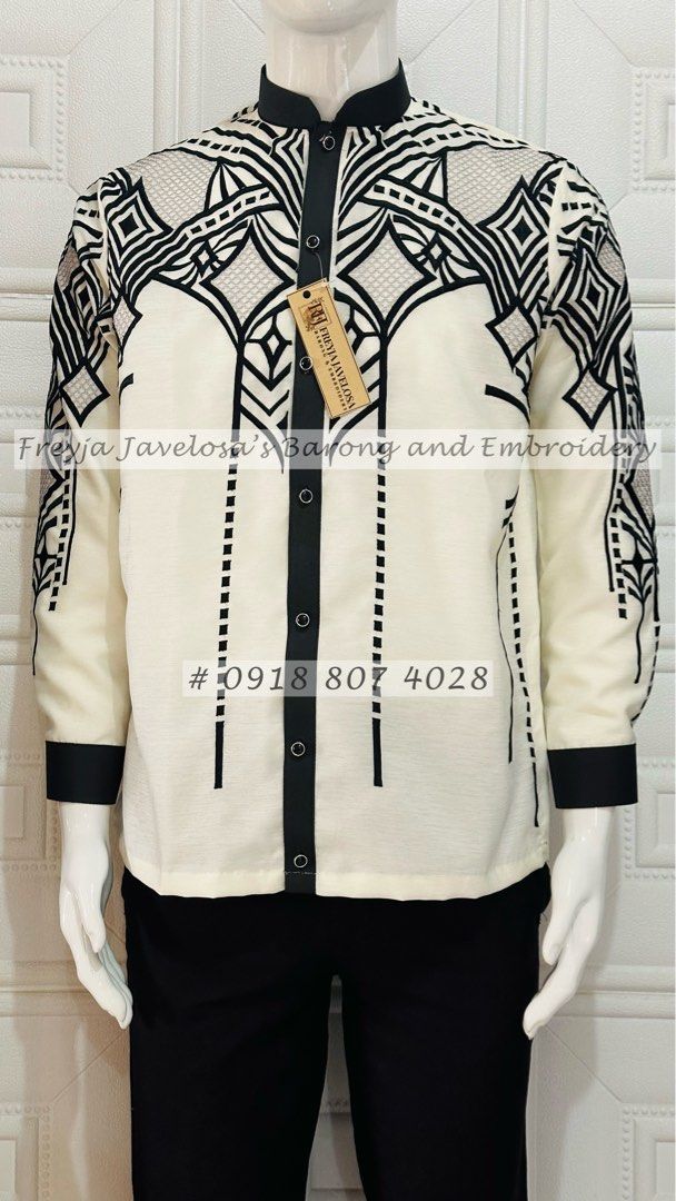 Modern Barong Tagalog with Large Front Back & Sleeve Embroidery design ...