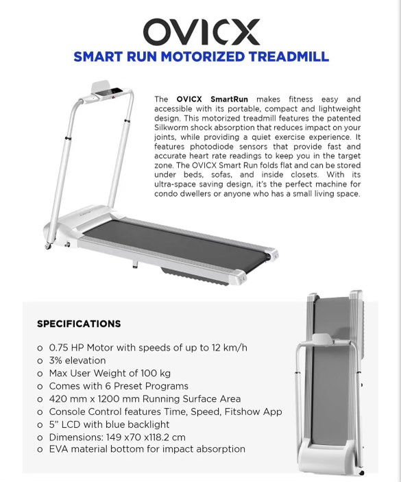 OVICX SMART RUN MOTORIZED TREADMILL, Sports Equipment, Exercise ...