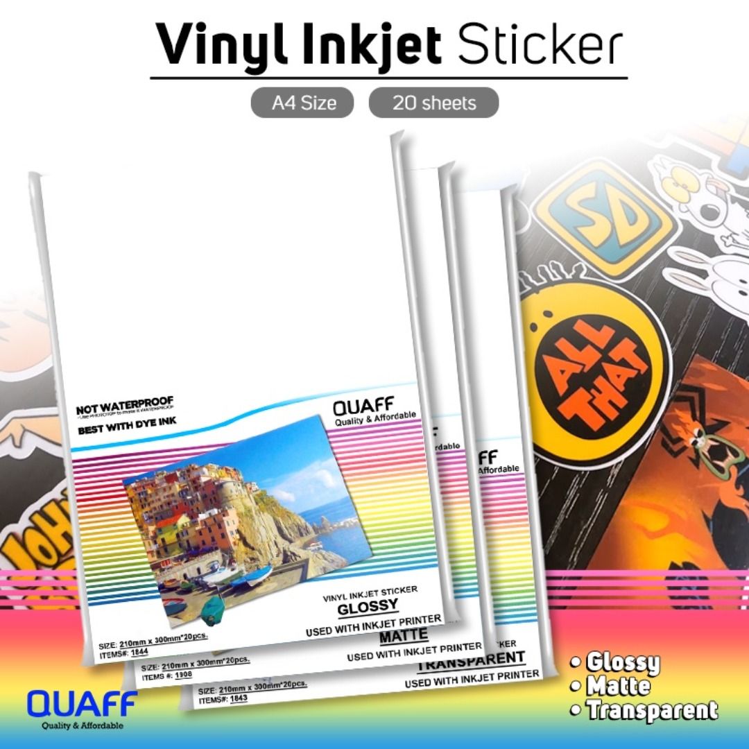 Quaff Vinyl Inkjet Sticker A4 Size Glossy Matte Transparent 20 Sheets ...