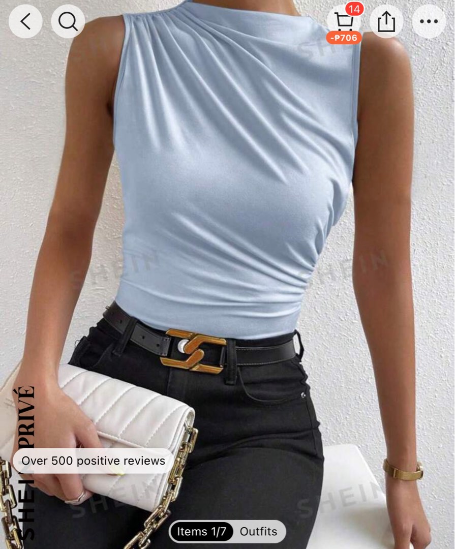 shein light blue top, Women's Fashion, Tops, Blouses on Carousell