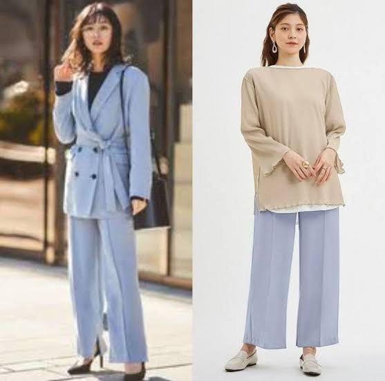 (XL) Global Uniqlo Highwaist Slit Cullotes in Baby Blue, Fesyen Wanita ...