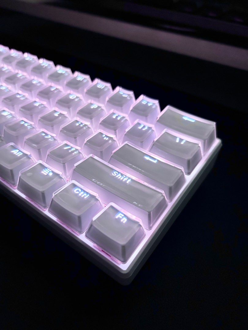 60% Custom Mechanical Keyboard (White Jello Shine through keycaps ...
