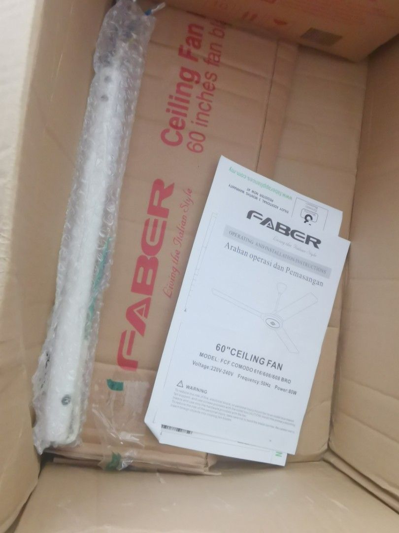 FABER 60" Ceiling Fan FCF COMODO 606, Furniture & Home Living, Lighting ...