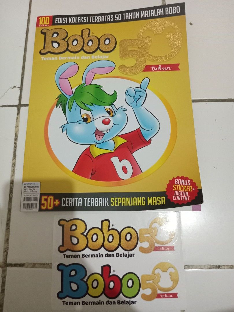 Majalah BOBO Edisi Spesial 50 tahun - lengkap dengan sticker, Buku & Alat Tulis, Buku di Carousell