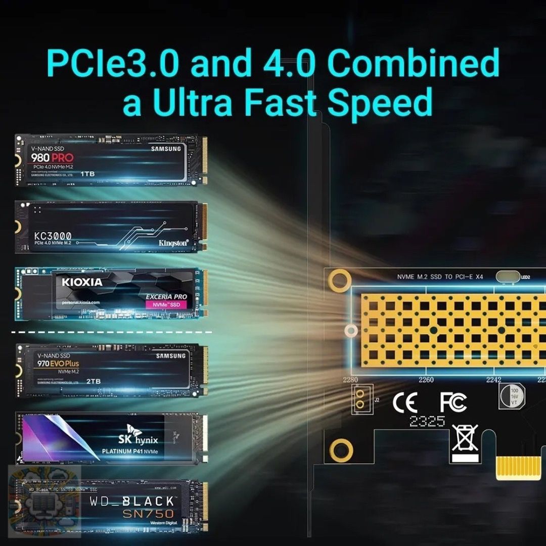 NVME to PCIe 4.0 3.0 SSD Adapter, 64Gbps PCIe 4.0 X4 X8 X16 Expansion ...