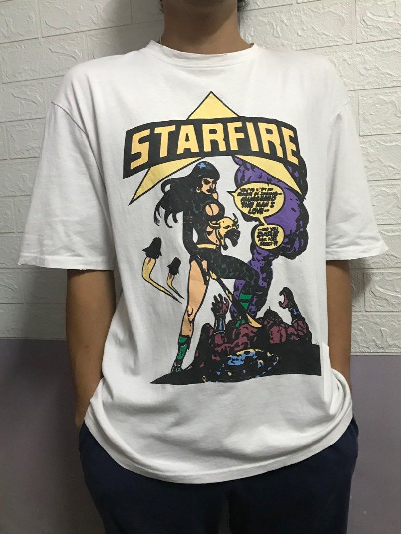 White Oversized Justice League Starfire Graphic T-shirt, Men's Fashion ...