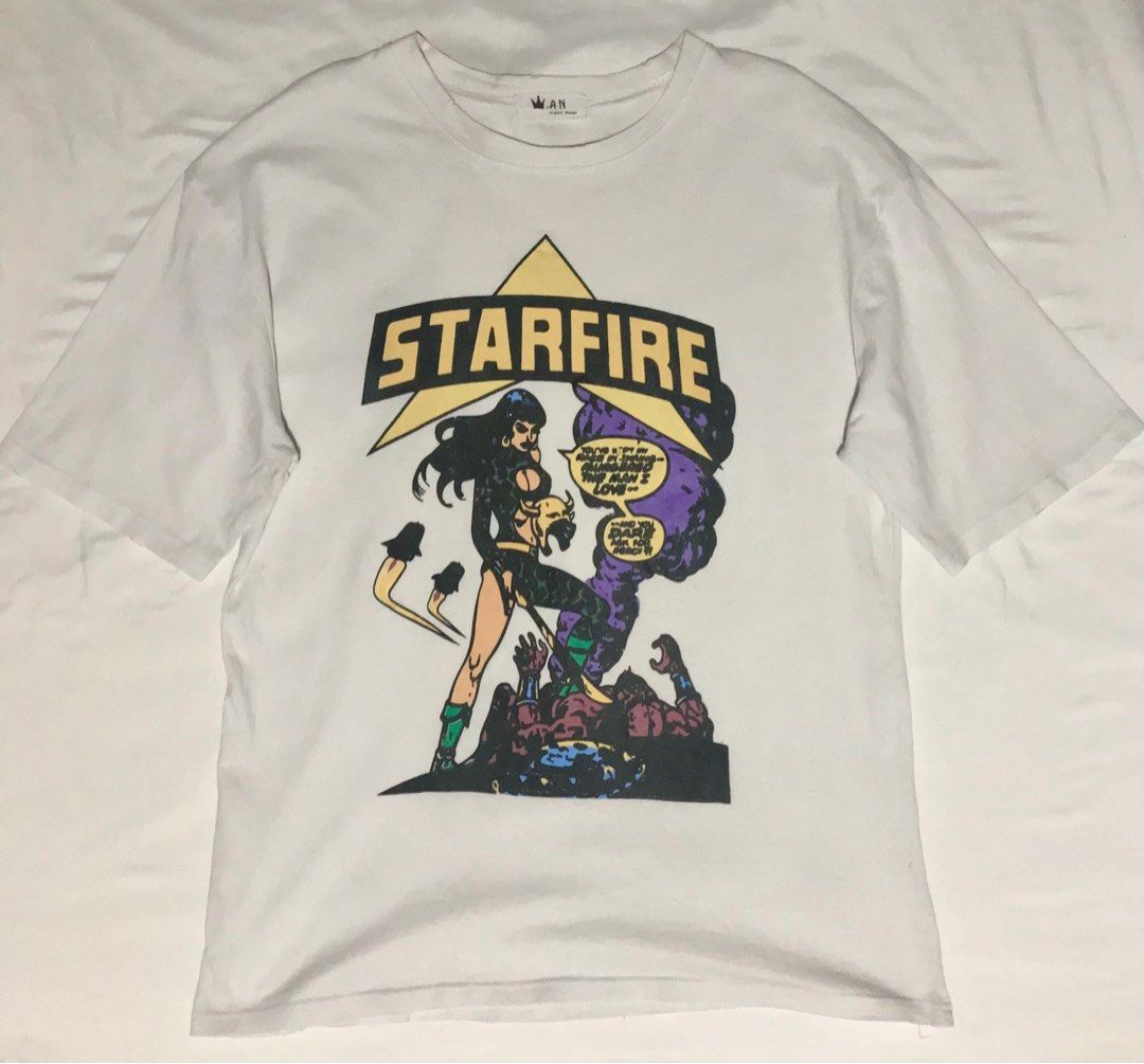 White Oversized Justice League Starfire Graphic T-shirt, Men's Fashion ...