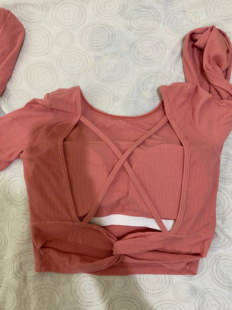 Padded ribbed backless croptop in salmon pink, Women's Fashion, Tops ...