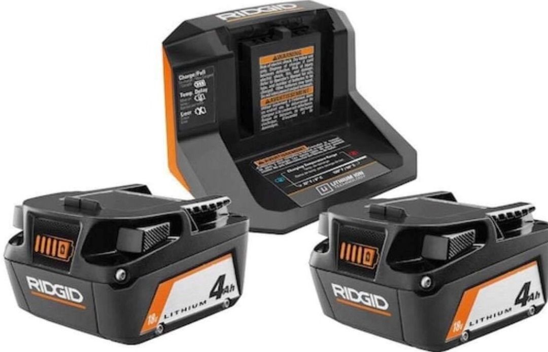 RIDGID AC93044SBN 18V Lithium-Ion (2) 4.0 Ah Battery Starter Kit with ...