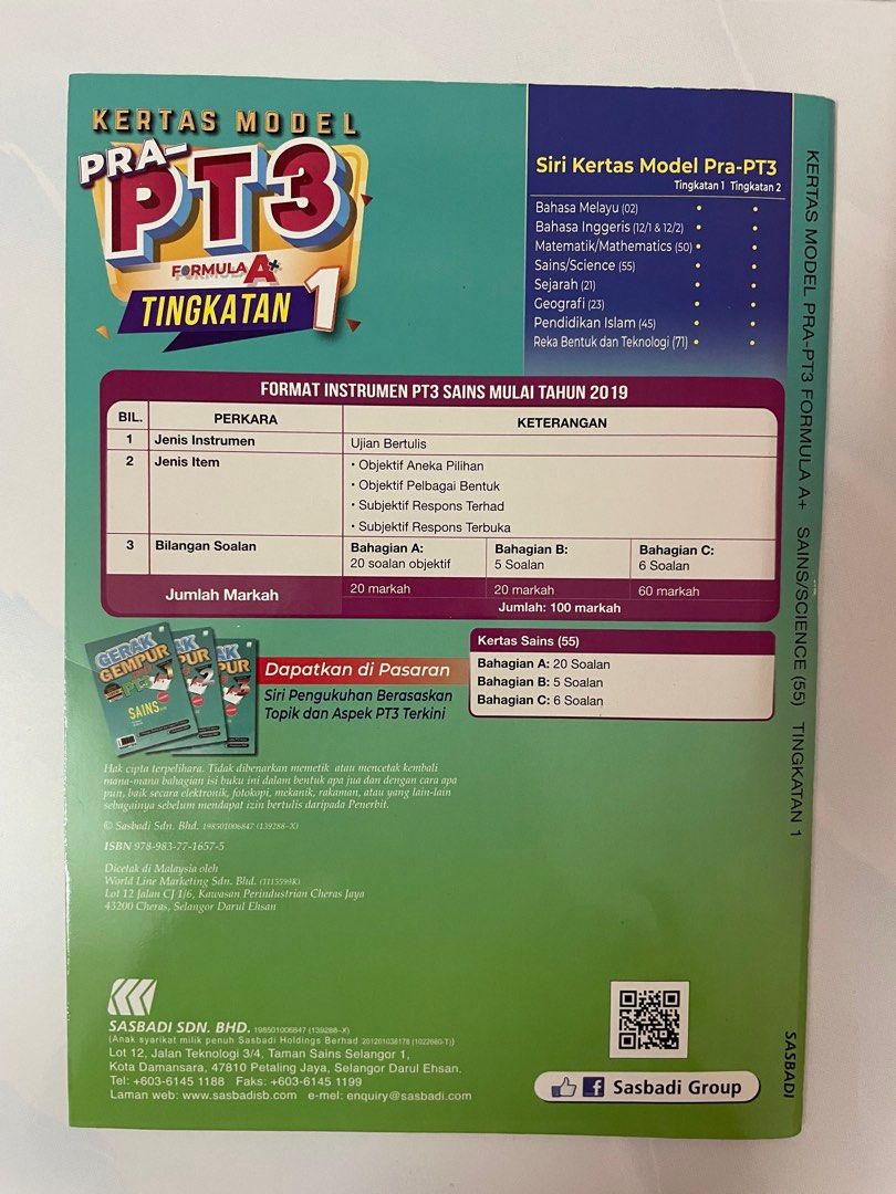 Sasbadi: Kertas Model Pra-PT3 Sains DLP (Tingkatan 1 KSSM), Hobbies ...