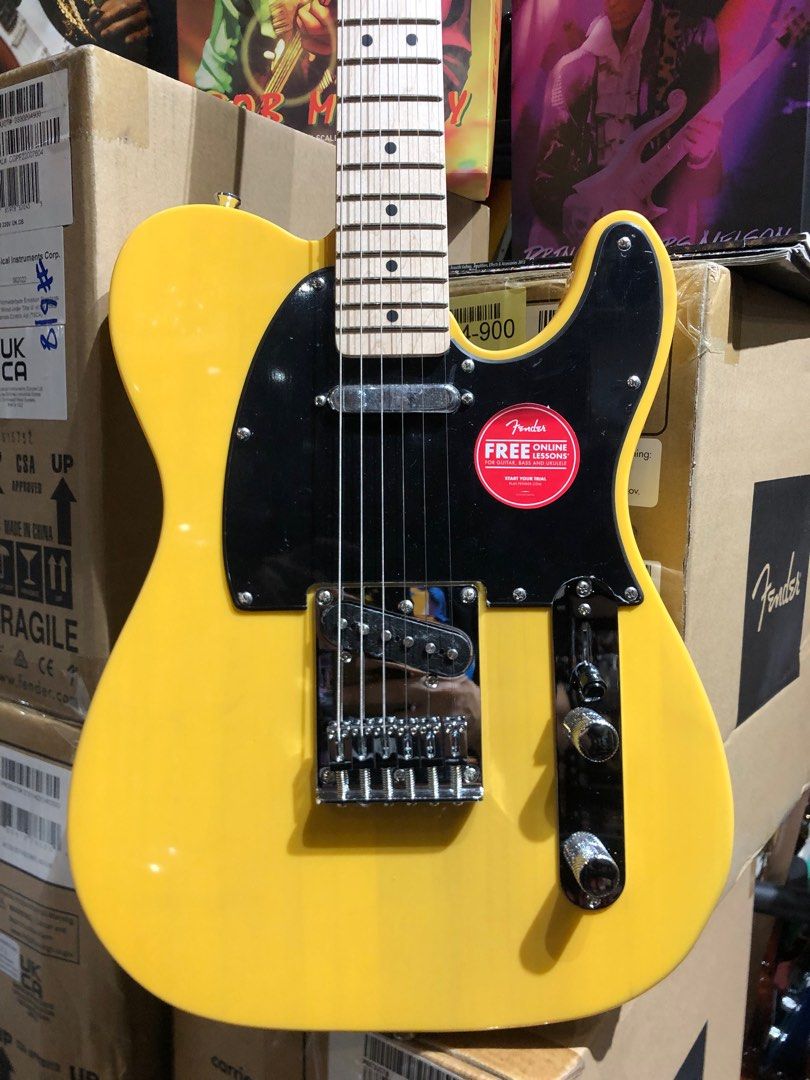 Squier Sonic Telecaster Electric Guitar w/Black Pickguard, Maple FB, Butterscotch Blonde ...