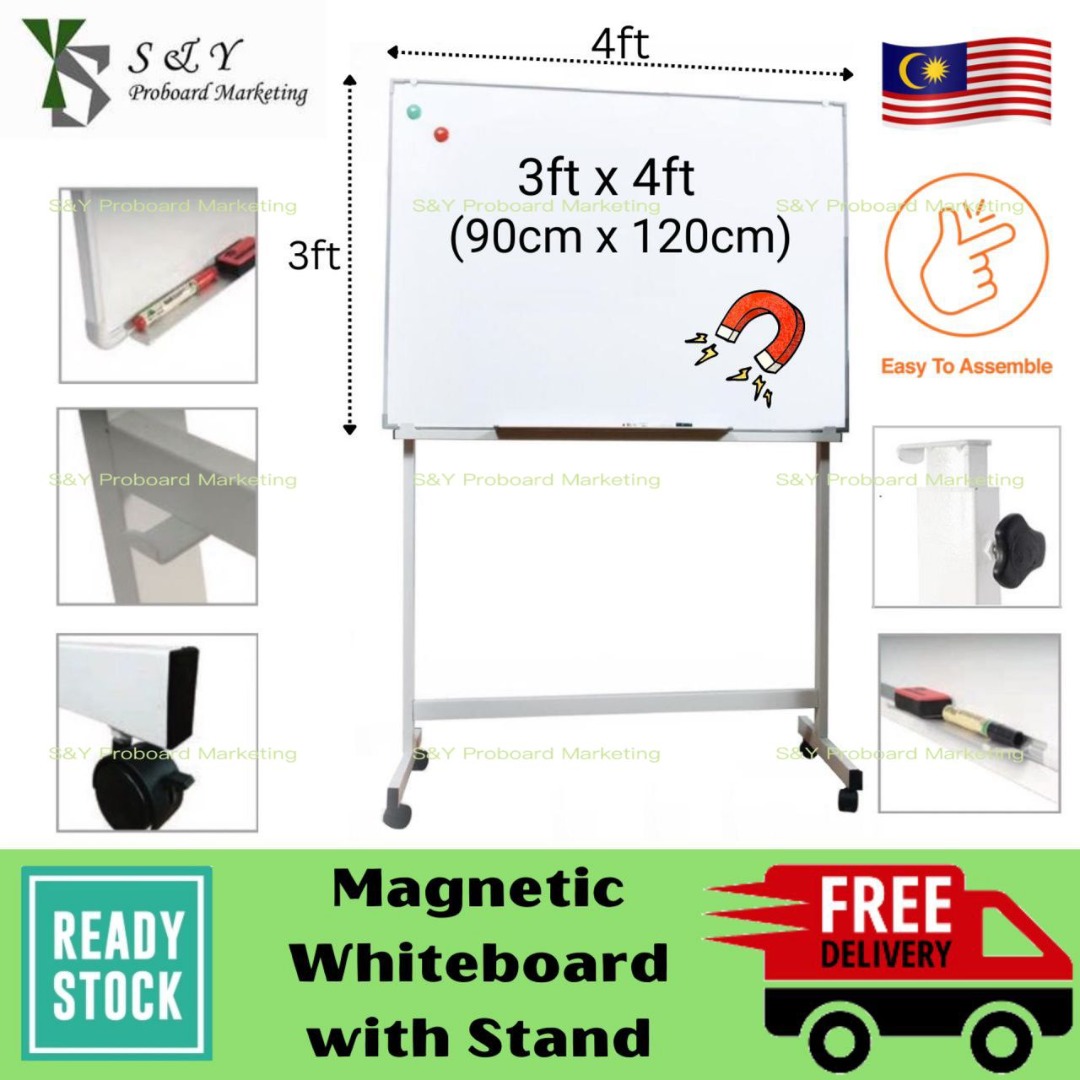 3x4 Magnetic Whiteboard with Stand Size White Board, Hobbies & Toys ...