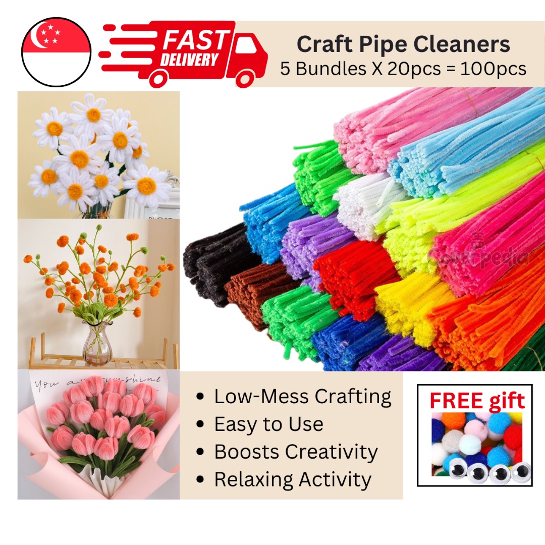 [5 Bundles of 20] Pipe Cleaners Craft DIY Kids Art Fun Colourful ...