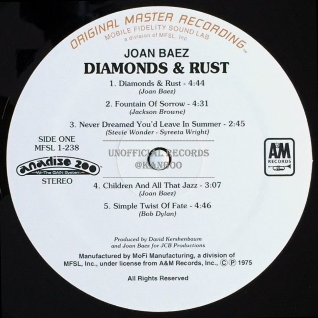 《Diamonds And Rust》Joan Baez - MFSL 1-238 【限量編號版】1995 US 黑膠唱片 (近乎全新 ...