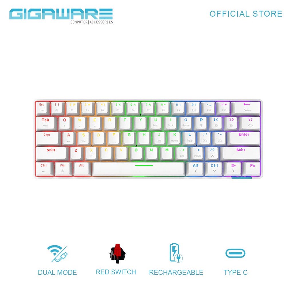 Gigaware STK61 Mechanical Keyboard Wireless Dual-Mode Bluetooth Type C ...