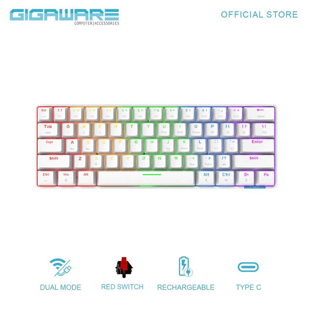Gigaware STK61 Mechanical Keyboard Wireless Dual-Mode Bluetooth Type C RGB Rainbow Keyboard ...