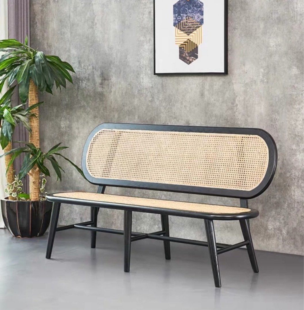 JOSEN Vintage Rattan Dining Bench, Furniture & Home Living, Furniture ...