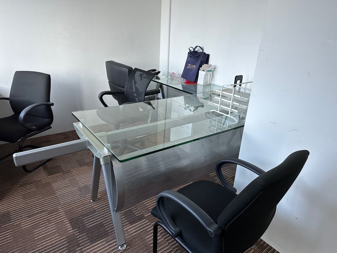 L-shape Glass Director Office Table, Furniture & Home Living, Furniture ...