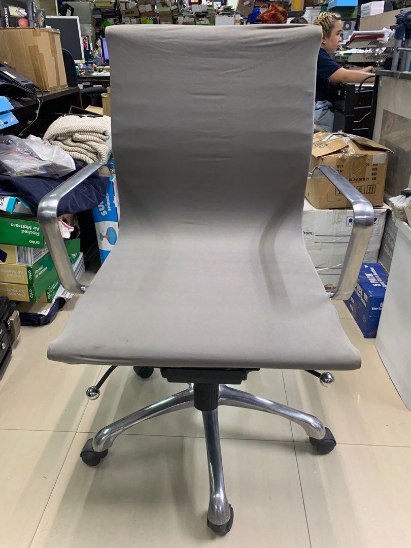 Modern Midback Gray Stainless Steel Office Chair with Wheels, Furniture ...