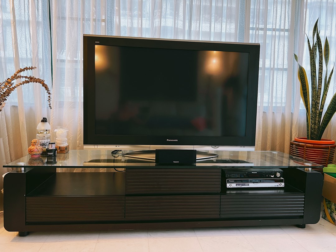 Lorenzo TV console with tampered glass top, Furniture & Home Living, Furniture, TV Consoles on ...