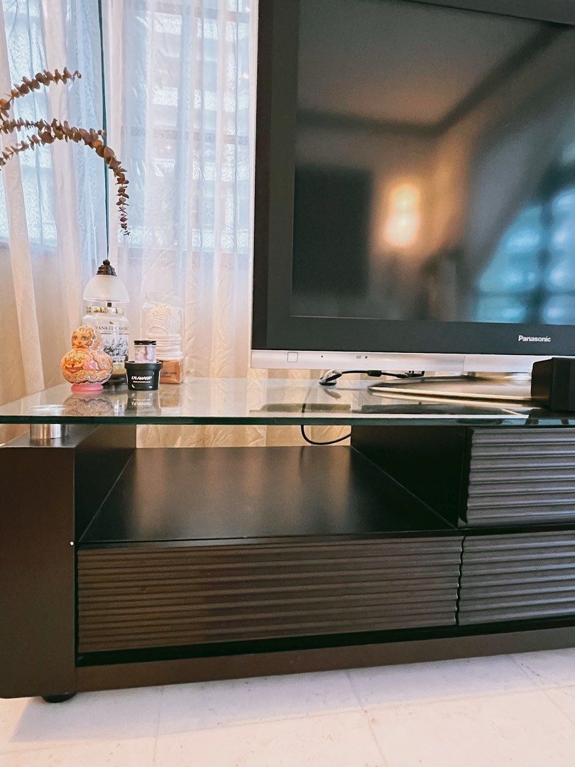 Lorenzo TV console with tampered glass top, Furniture & Home Living ...