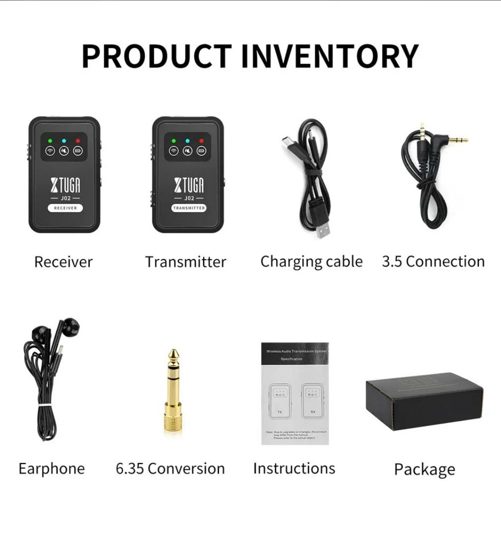 XTUGA J02 2.4G Stereo Wireless In Ear Monitor System with Earphones, Rechargeable Transmitter ...
