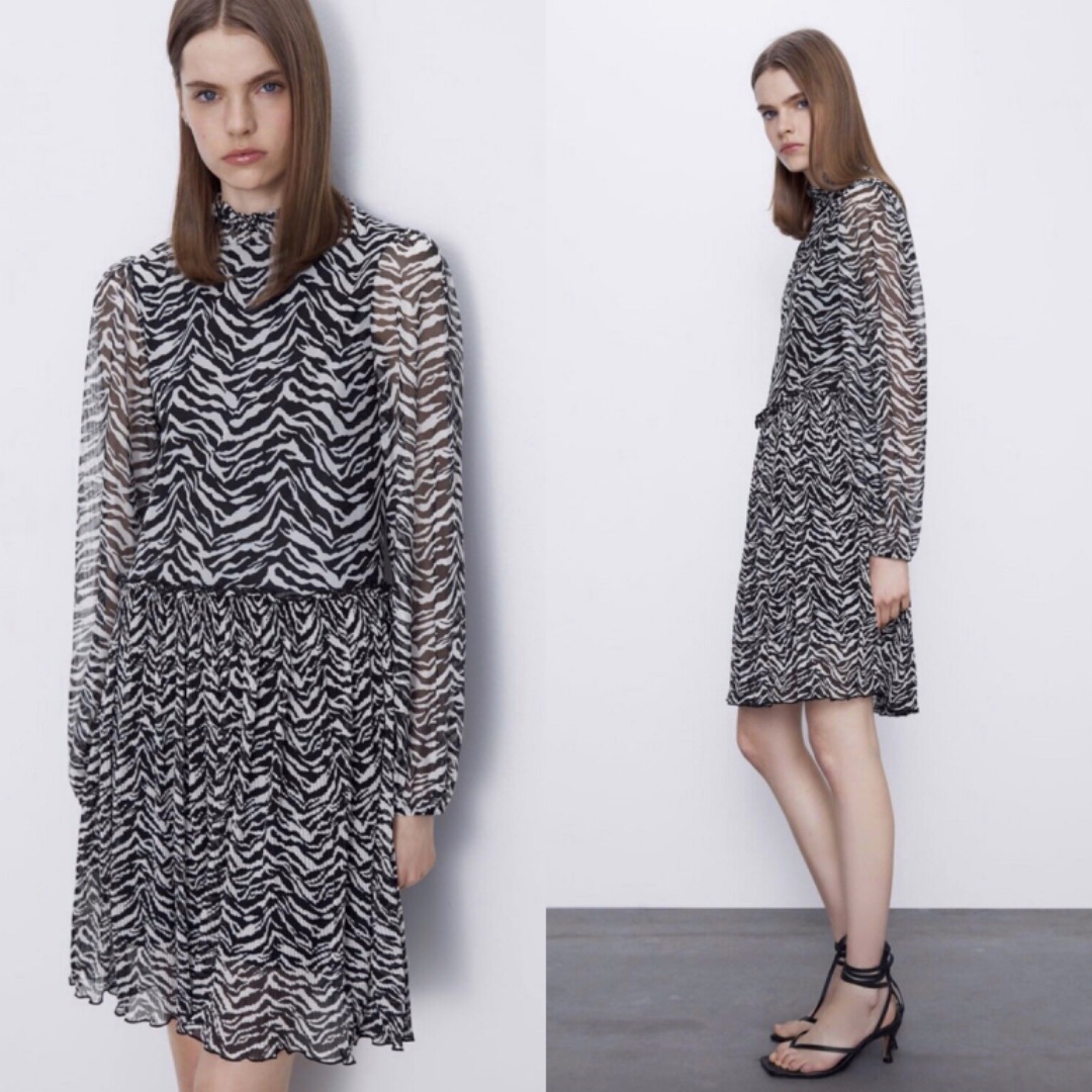 Zara Black & White Zebra Animal Print Tulle Dress, Women's Fashion ...