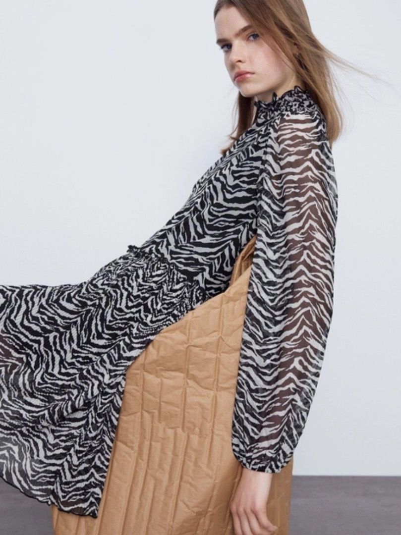 Zara Black & White Zebra Animal Print Tulle Dress, Women's Fashion ...