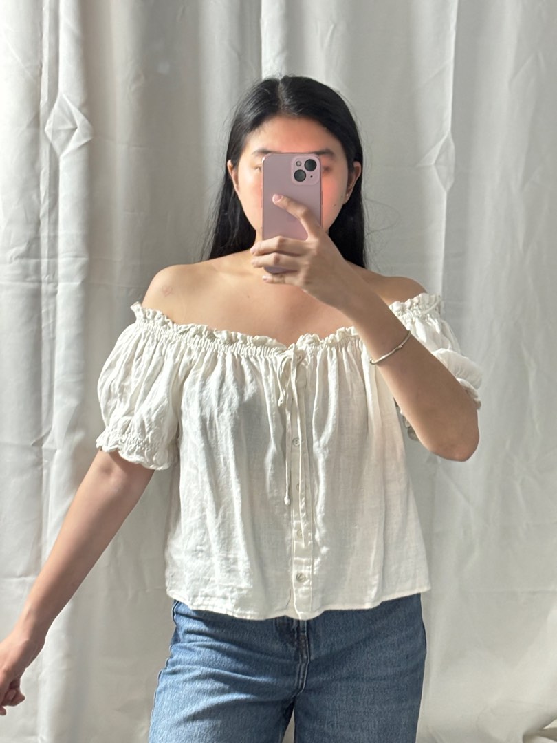 Zara linen top, Women's Fashion, Tops, Blouses on Carousell
