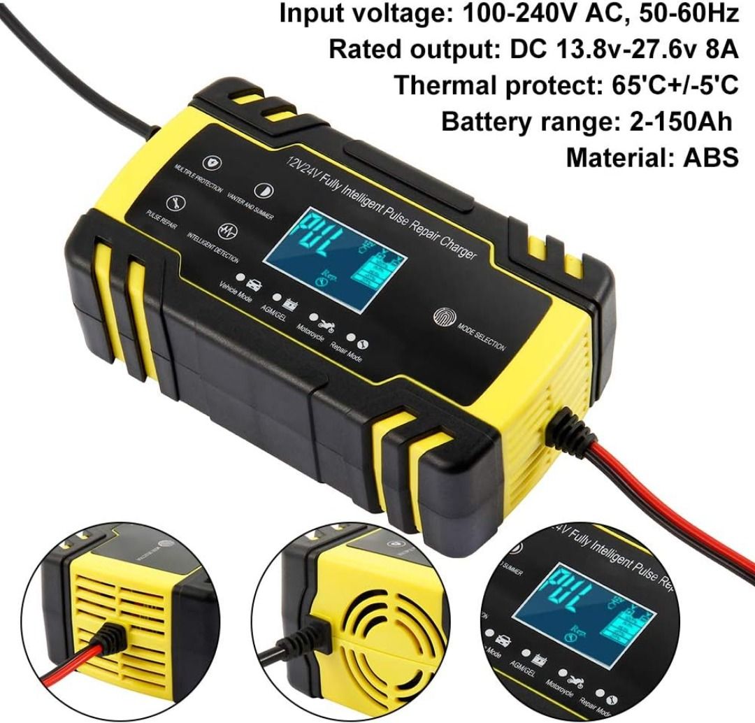 Car Battery Charger, 12V/24V 8Amp Intelligent Automatic Battery Charger ...