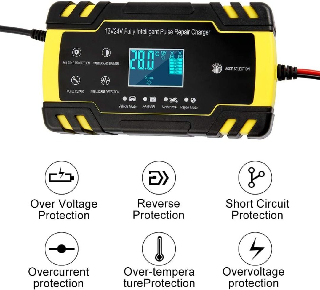 Car Battery Charger, 12V/24V 8Amp Intelligent Automatic Battery Charger ...