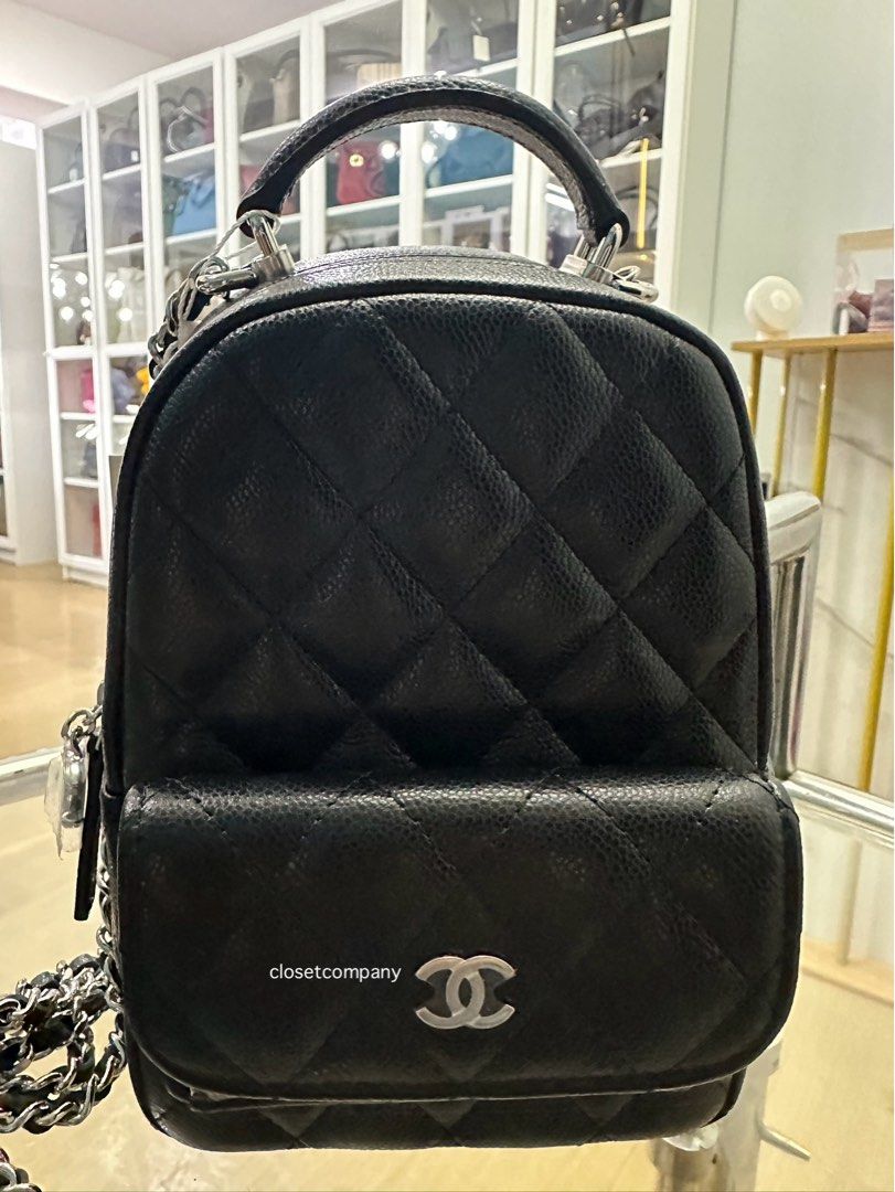 Chanel 2024 Cruise Black Mini Backpack in Black Caviar and Silver ...