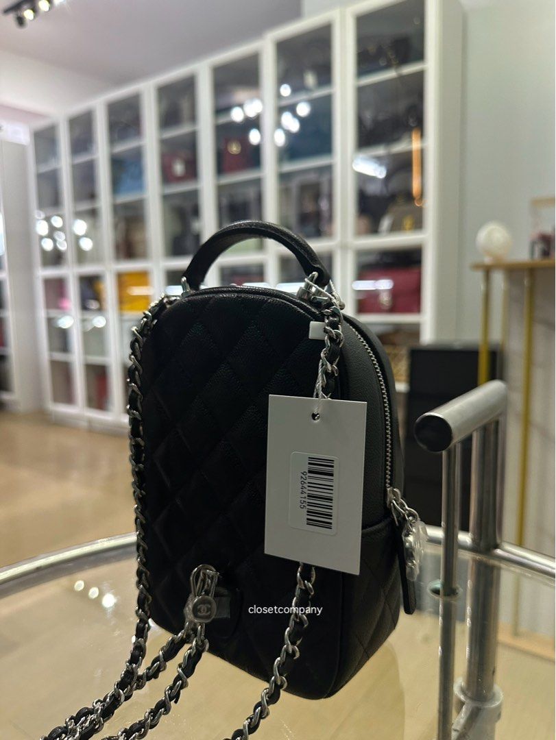 Chanel 2024 Cruise Black Mini Backpack in Black Caviar and Silver ...